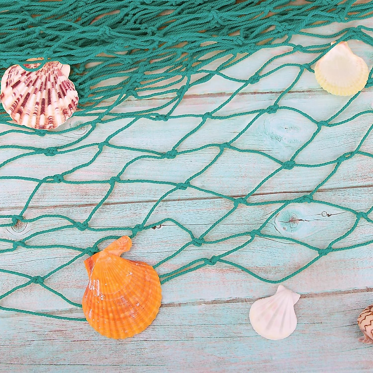 ZUEXT Beige & Aqua Decorative Fishing Net 80x40 Inch, 2PCS Large Picture Fish Net, Pirate Mermaid Net for Nautical Ocean Themed Under The Sea Party, Wall Hanging Fishnet for Photo Display