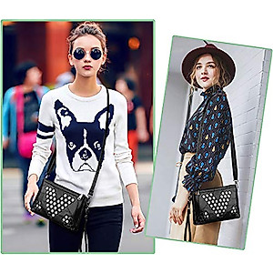 LaRechor Small Crossbody Purse for Women Rivets Clutch Handbag with Tassel Zip & Wrist Strap Bag