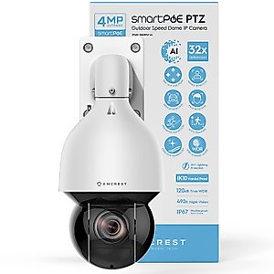 Amcrest 4MP Outdoor PTZ POE + IP Camera Pan Tilt Zoom (Optical 32x Motorized) UltraHD POE+ Camera Security Speed Dome, People and Vehicle Detection AI, 492ft Night Vision POE+ (802.3at) IP4M-1083EW-AI