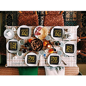 75th Birthday Decorations for Men Women Party Supplies Cocktail Napkins Black Gold 50 Pack,5"x 5" Folded, Cheers to 75 Years!