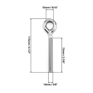 QWORK M10 Eye Bolt Ring Bolts, 10 Pack Heavy Duty Stainless Steel Shoulder Lifting Ring Threaded Eyebolts, Welded Closed Screw Rod Eye Screw Bolts