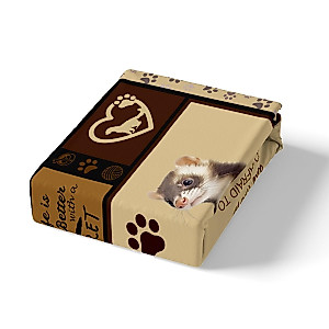 Cartoon Ferret Kids Duvet Cover Set Twin Size,Wildlife Animals Paws Lovely Bedding Set,Girls Boys Women Room Decor,Geometric Plaids Patchwork Comforter Cover,Brown Cute Quilt Cover,1 Pillowcase
