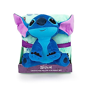Disney Lilo & Stitch Tropical & Cool Mini Pillow Buddy and 46 Inch x 60 Inch Throw Set - Kids Super Soft 2 Piece Blanket Set (Official Product)