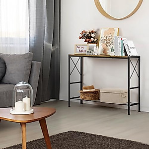 Console Table Small Industrial Entryway Table 41" Wood Sofa Table, Console Table with Metal Frame, Entrance Table for Hallway, Living Room, Foyer, Behind Couch Table Skinny Entryway Table