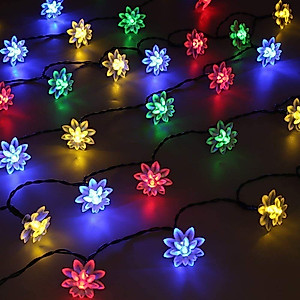 Solar String Lights Outdoor,MUEQU Waterproof 21ft 50 LED Lotus Flower Light Solar Decoration Fairy Lights for Gardens, Homes, Wedding, Christmas Party and Holiday Decoration (Multicolor)
