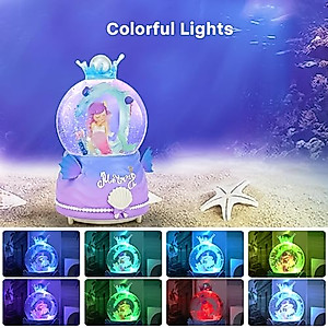 Snow Globe for Girls,100MM Mermaid Musical Snow Globes with Colorful Lights Automatic Snowflakes Christmas Birthday Gift for Age 5-12 Kids Granddaughter