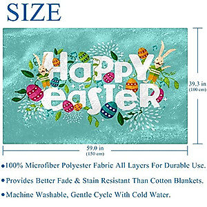 Happy Easter with Flowers Eggs Prints Soft Warm Cozy Blanket Throw for Bed Couch Sofa Picnic Camping Beach, 150×100cm