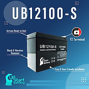 Upstart Battery 2X Pack Replacement for Neuton Mowers CE5 Battery - UB12100-S Universal Sealed Lead Acid Battery (12V, 10Ah, 10000mAh, F2 Terminal, AGM, SLA)