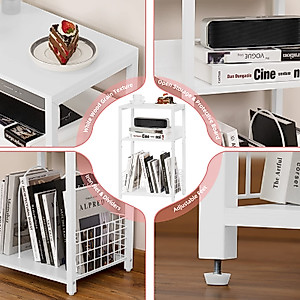 LELELINKY White Side Table,Small End Table with Storage Shelf,3 Tier Industrial Bedside Tables,Vinyl Record Player Stand,Modern Sofa Night Stands for Living Room Bedroom Office Small Spaces