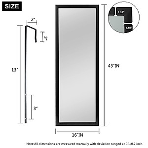 NeuType Full Length Mirror Hanging Over The Door or Leaning Against/ Mounted On Wall, 43"x16", Black, No Stand