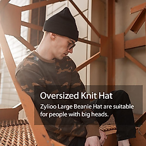 Zylioo Large Size Warm Beanie Cap,Winter Knitted Skiing Cap for Big Heads,Solid Color Warm Watch Cap