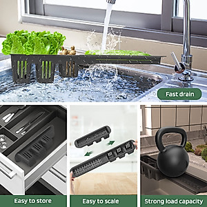 Black Over The Kitchen Sink Caddy Sponge Holder Organizer Drying Rack,Kitchen Soap Dispenser Caddy Organizer, Countertop Soap Dish Rack Drainer with Removable Expandable Drain Tray 11.4" to 22.8"