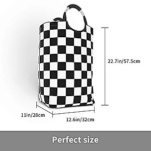 feilicase Collapsible Black White Checkered Checker Storage Bin Hamper Laundry Basket, Foldable Dirty Clothes Bag with Handles Home Bedroom Office Toys Books Organizer