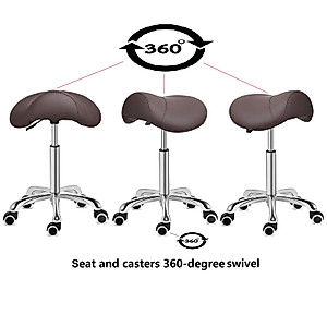 Kaleurrier Saddle Stool Rolling Swivel Height Adjustable with Wheels,Heavy Duty Stool,Ergonomic Stool Chair for Lab,Clinic,Dentist,Salon,Massage,Office and Home Kitchen (Coffee, Without Back)