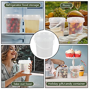 Cinkyou 20 Packs Clear Plastic Ice Cream Buckets with Lids and Handles, 27 Oz Reusable Food Take out Pail, Freezer Storage Containers with Lids