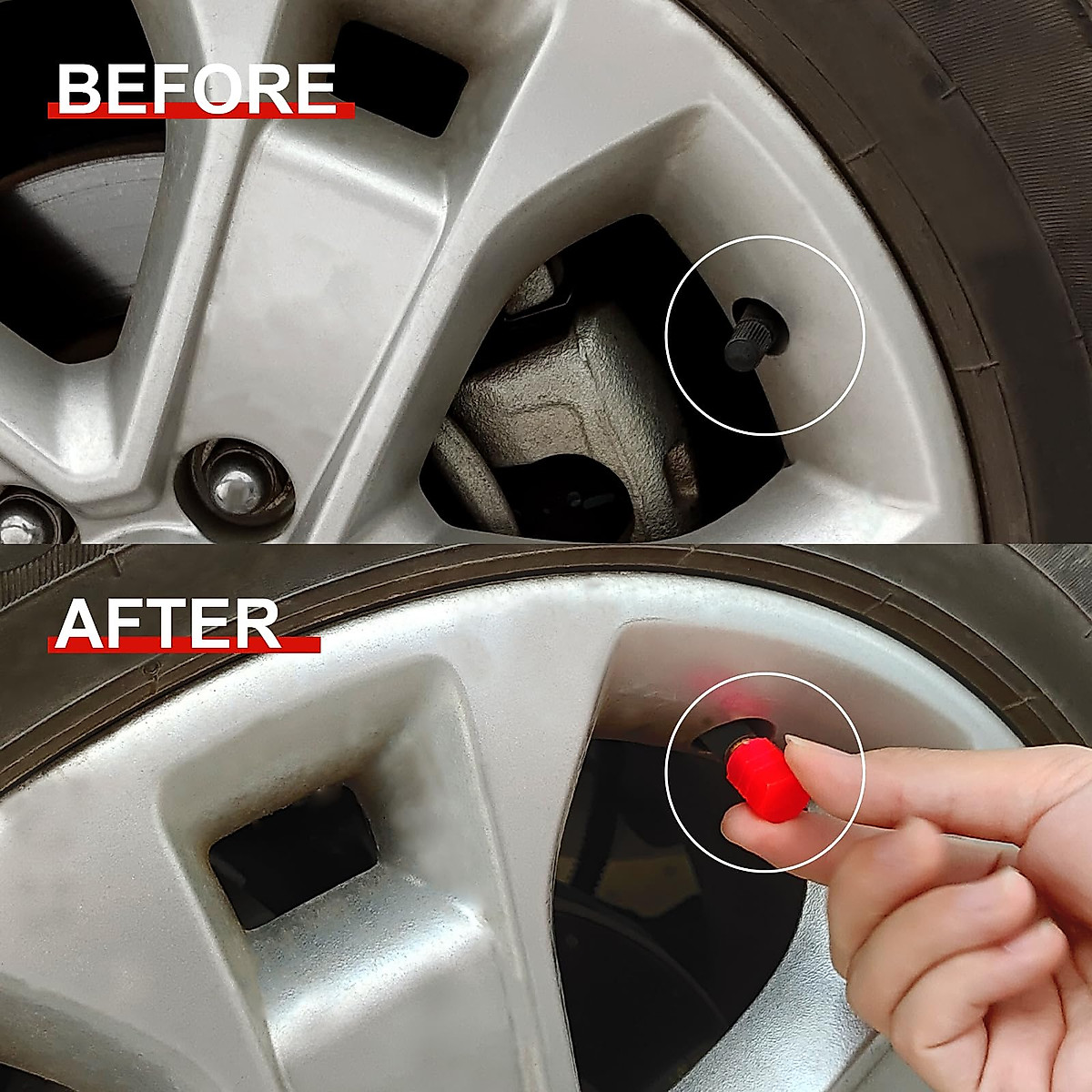 QUICTO 8PCS Car Tire Valve Caps, Illuminated Tire Valve Caps for Cars, Motorcycles, Bicycles, Trucks, SUVs Universal Tire Valve Caps (Red