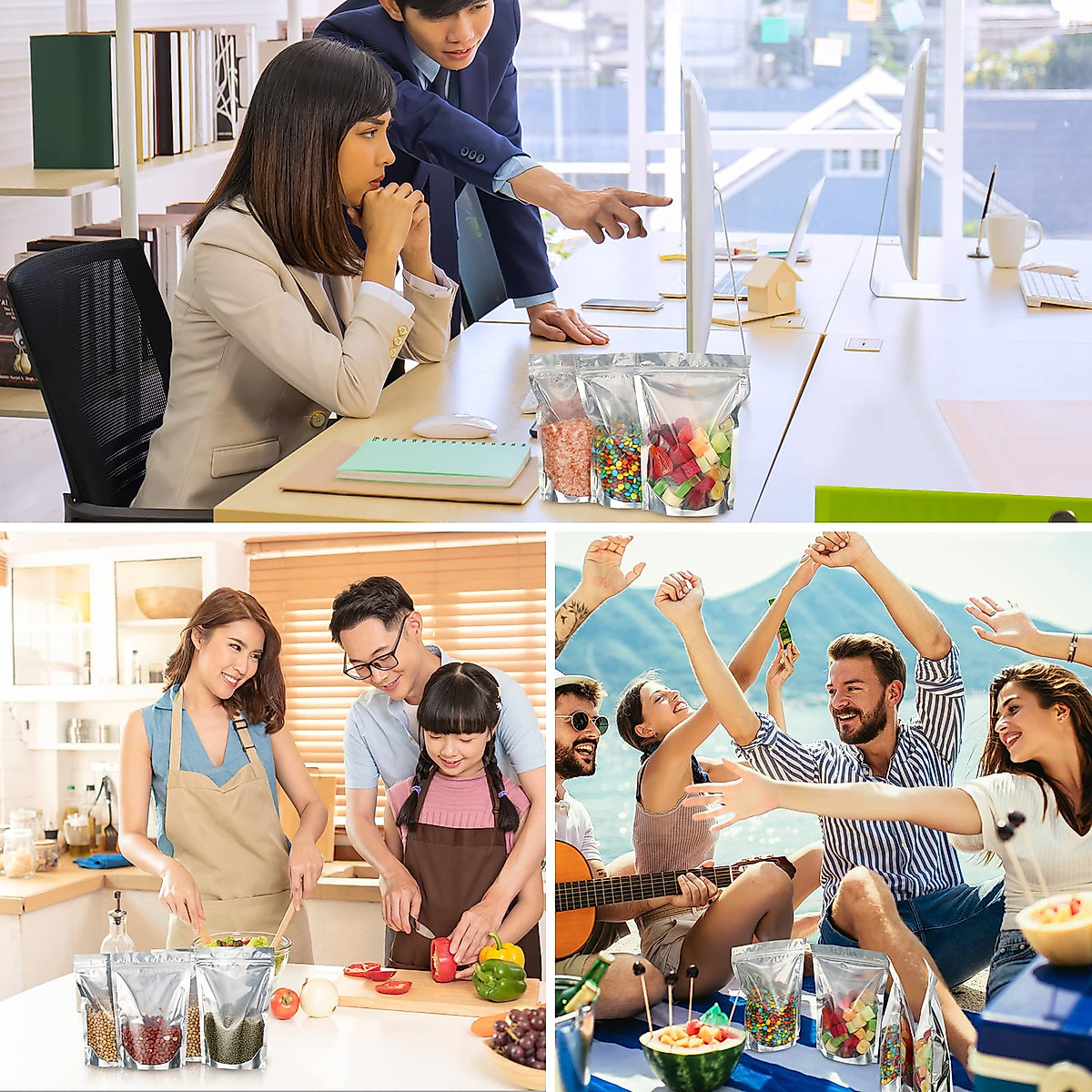 Ctosree 200 Pcs Stand Up Pouch Bags, Sealable Heavy Duty Clear Front with Aluminum Foil Back, Plastic Zipper Food Coffee Candy Storage, Reclosable Bags and Heat Sealable Food Storage (6" x 9")