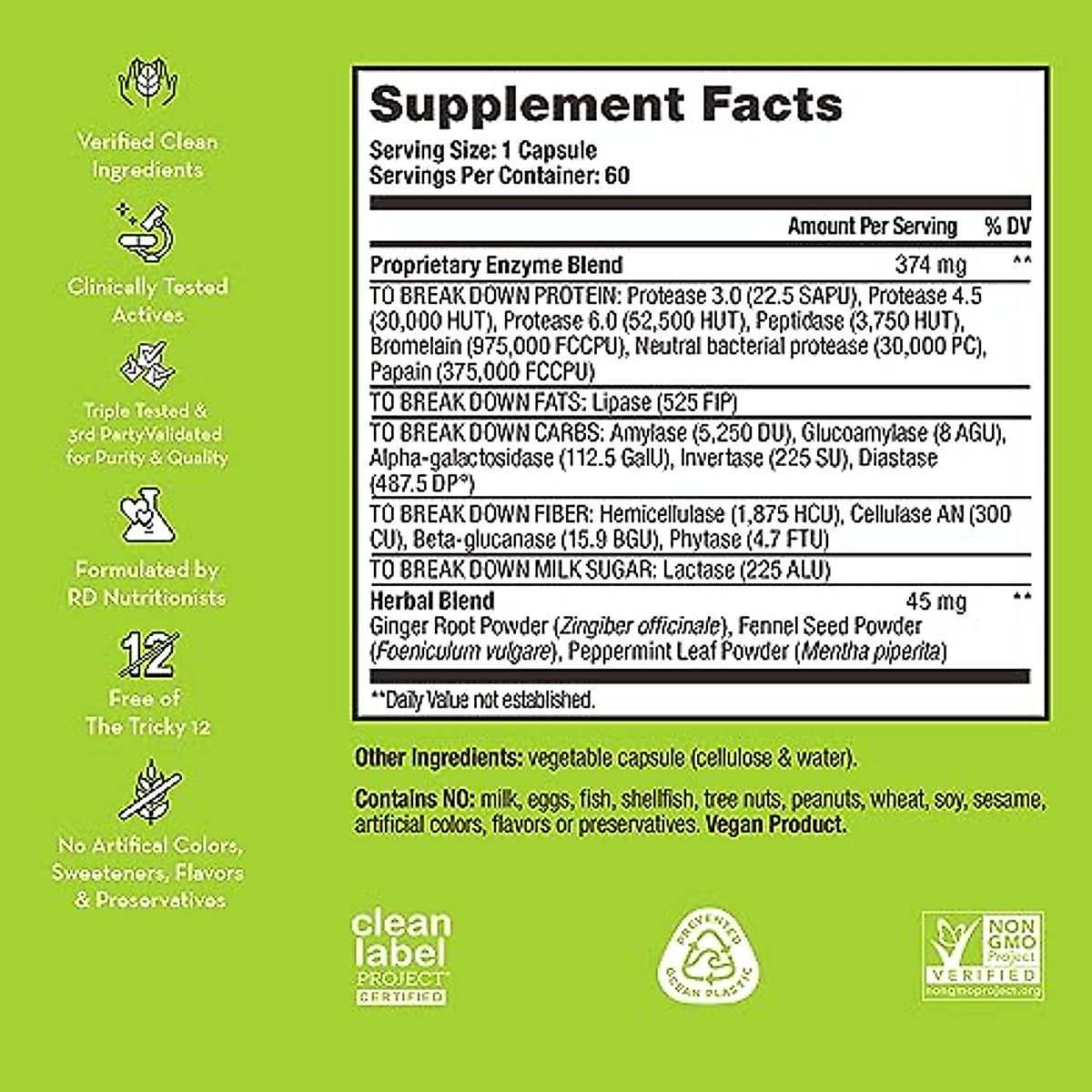 HUM Flatter Me Supplement for Daily Bloating - 18 Full Spectrum Digestive Enzymes to Support Food Breakdown - Ginger, Fennel Seed & Peppermint for Nutrient Absorption (Extra Strength)