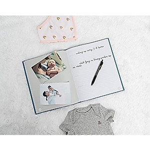 Pearhead Chambray Baby Book, Gender Neutral Baby Journal, Newborn Milestone Photo Album, Handprint or Footprint Keepsake Kit, Blue 9x10.75x0.6 Inch (Pack of 1)