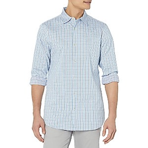 Amazon Essentials Men's Slim-Fit Long-Sleeve Stretch Dress Shirt, White Grid Check, Medium