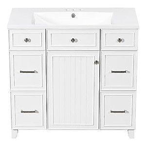 JUOFONE 36 Inch Bathroom Vanity with Sink Combo Set,Combo Cabinet Undermount Sink, Bathroom Storage Cabinet, Shaker Cabinet with Soft Closing Door and Drawer,Solid Wood Frame