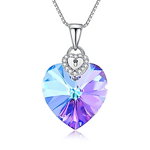 Missia Heart Shape Violet Crystal Necklace Sterling Silver Pendant Gift For Her Woman Wife Girlfriend Daughter Present For Birthday Valentine Wedding Anniversary