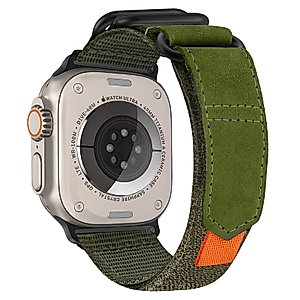 Kawoco Sport Bands Compatible with Apple Watch Ultra Band 49mm 45mm 44mm 42mm, Rugged Adjustable Breathable Braided Leather Combination Strap Men for iWatch Ultra 2 Series 9 8 7 6 5 4 3 SE Army Green