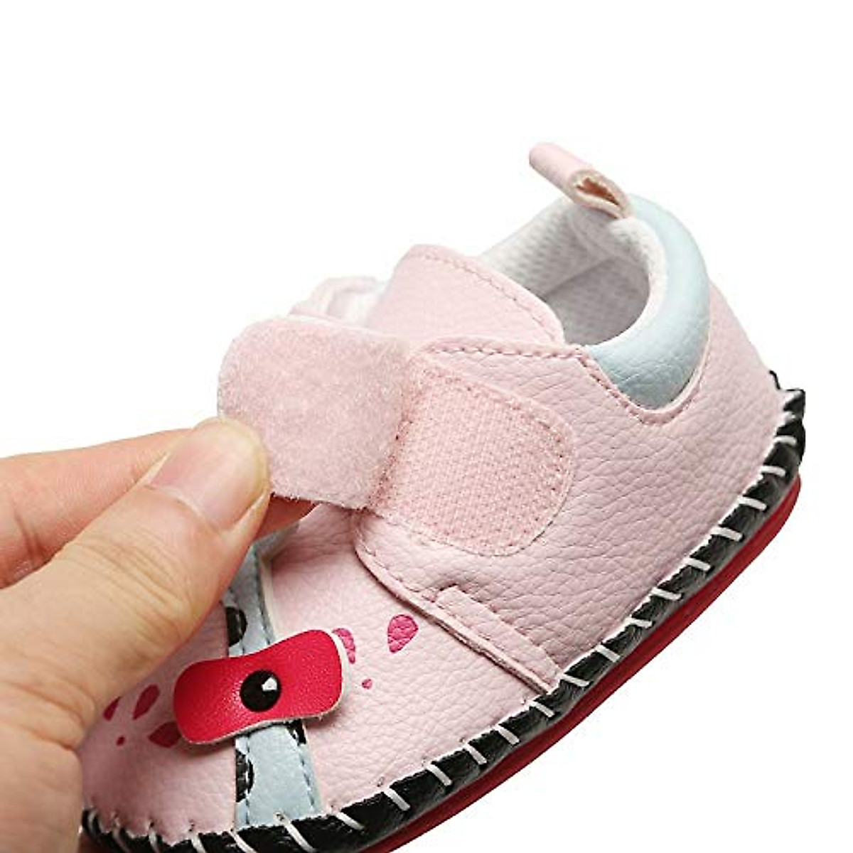 HsdsBebe Baby Boys Girls Pu Leather Hard Bottom Walking Sneakers Toddler Rubber Sole First Walkers Infant Cartoon Slippers Crib Shoes, Giraffe/Pink, 12-18 Months Toddler