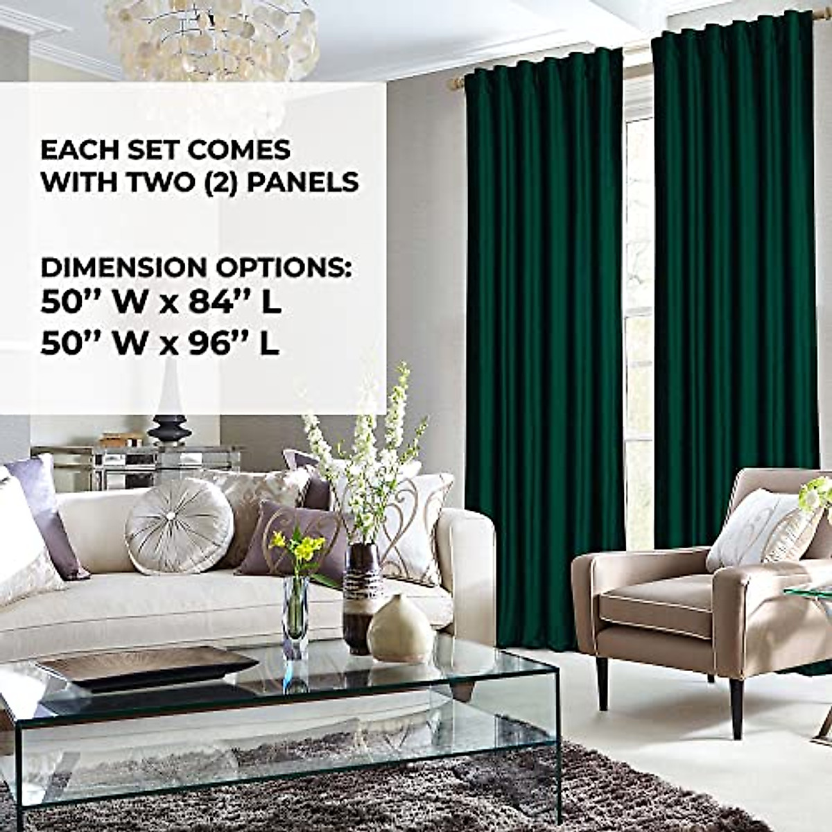 Tribeca Living Luxury Velvet Room Darkening Window Curtains - 50 x 96-Inch, Emerald Green, 2 Panels (Rod Pocket/Back Tab), (VELSOCUR96EG)