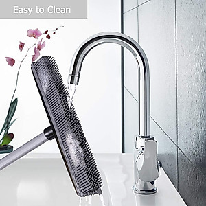 Pet Hair Remover Rubber Broom with Squeegee Edge 59 inches Adjustable Carpet Rake Long Handle Push Broom for Hair Pet Dog Carpet Hardwood Floor Tile Windows Cleaning