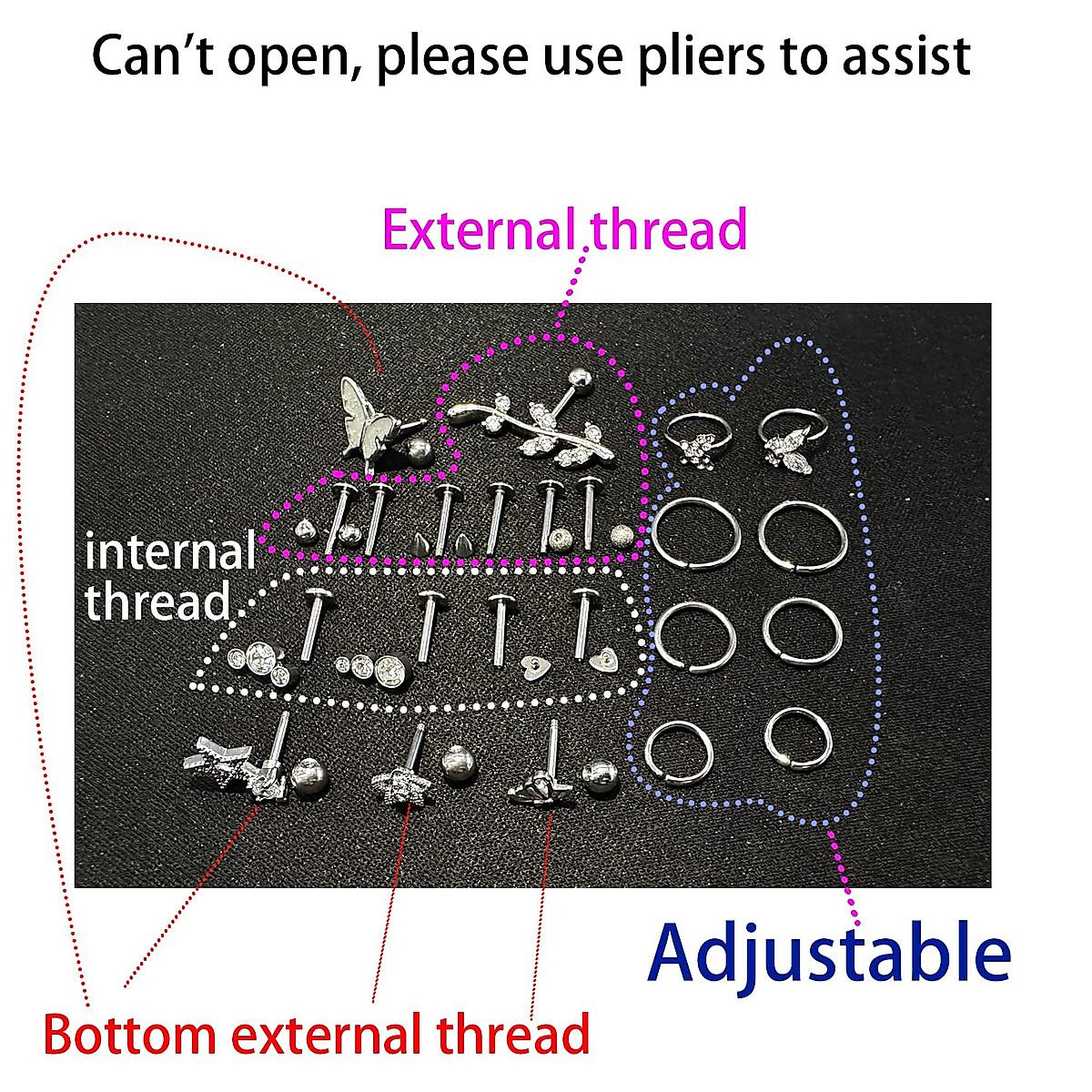 Oufksiyy tragus piercing jewelry 16G surgical steel tragus earrings for women cartilage earring Stud s Hoop butterfly cz Rook Piercing Jewelry For mens earrings Silver