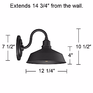 Franklin Iron Works Arnett Rustic Industrial Farmhouse Outdoor Barn Light Fixture Black Dusk to Dawn Gooseneck 10 1/2" for Exterior Deck House Porch Yard Patio Outside Garage Front Door Garden