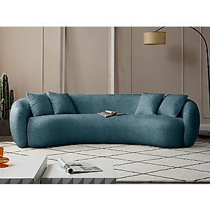 kevinplus 101'' Boucle Curved Sofa Couch for Living Room, Modern Mid-Century Cloud Upholstered Sofa Contemporary Living Room Sofa for Home Apartment Office Studio, 4 Pillows, Beige