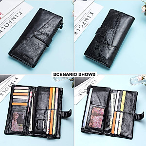 Contacts Real Leather Women Secretary Zipper Phone Holder Clutch Purse Wallet (Black)