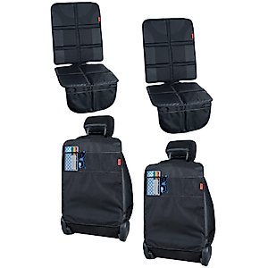 Lusso Gear Two Pack of Car Seat Protector (Black) + Two Pack of Heavy Duty Kick Mats (Black), Waterproof, Protects Fabric or Leather Seats, Premium Oxford Fabric, Travel Essentials…