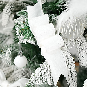 MAYREEL 1.5 Inch White Ribbon Wired Light White Glitter for Christmas Decorations Gift Wrapping Wreath Supplies Tree Toppers Crafts 10 Yards