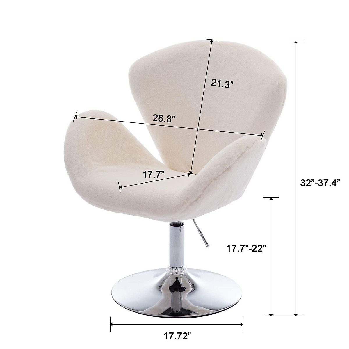 Wahson Vanity Chairs with Backs for Bedroom Cute Home Office Chair Faux Fur Chairs for Teens Girls Dorm Chairs Comfy Adjustable Stool,White (Faux Rabbit Fur)