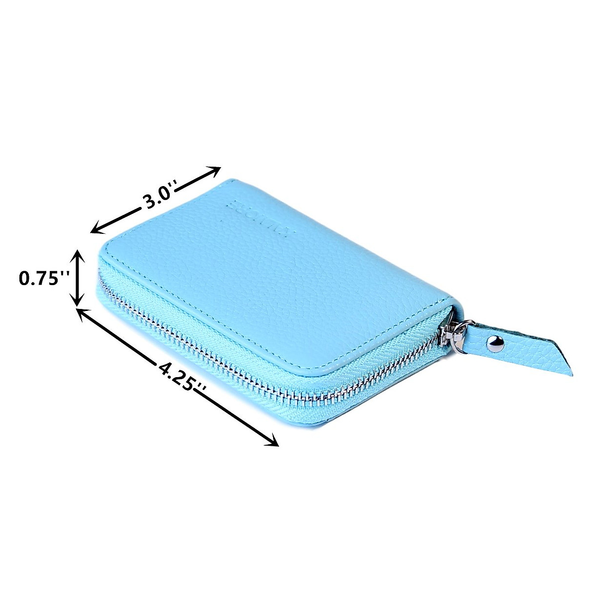 KALMORE Women's Leather RFID Card Wallet Small Purse Window, Turquoise Blue, One Zipper with ID