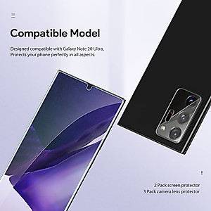[2+3 Pack] LϟK Designed for Samsung Galaxy Note 20 Ultra 5G 6.9 Inch, 2 Pack TPU Film Screen Protector & 3 Pack Camera Lens Protector, Ultrasonic Fingerprint Supported, Locate Tool Precise Alignment