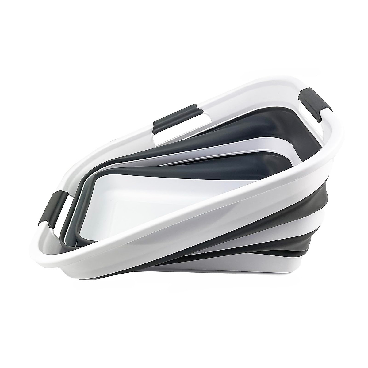 SAMMART 30L (8 gallons) Collapsible Plastic Laundry Washing Tub/Basket - Portable Laundry Hamper/Storage Container Foldable Laundry Basket - Space Saving (White/Steel Grey)