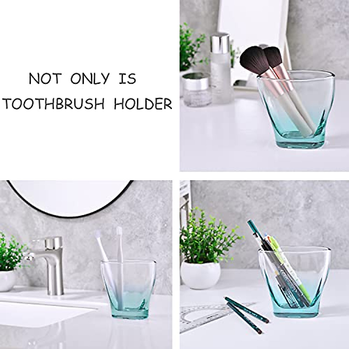 Rzoeox Bathroom Accessory Set, Lead-Free Glass 5-Piece Bath Ensemble Gift Includes Soap Dispenser,Toothbrush Holder, Tumbler, Soap Dish for Home, Office, Superior Hotel, Gradient Lake Green