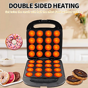 Mini Donut Maker, Mini pancakes maker Machine, Bake 16 Mini Doughnuts, Non-stick Surface, cake machine, Double-sided heating, Perfect for Breakfast, Snacks, Desserts & More
