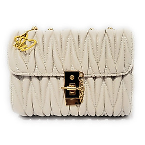 MariaKinz Crossbody/Shoulder Small Bag and Phone Holder Purse Convertible Chain Strap (Cornforth White)