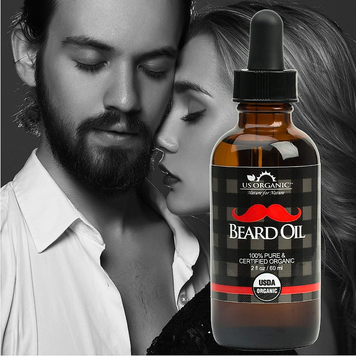 US Organic Beard Oil, 100% Pure, USDA Certified, Softens, shine, moisturizes, Amber Glass Bottle with Eye Dropper, 2 Ounce