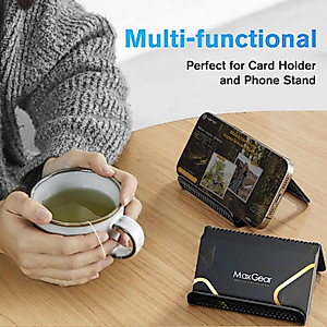 MaxGear Business Card Holder for Desk Metal Business Card Holders Mesh Business Card Holder Display Desk Business Card Stand Business Card Desk Holder with 50 Business Cards Capacity Black, 2 Pack