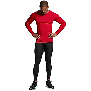 ATHLIO Men's Thermal Long Sleeve Compression Shirts, Winter Gear Sports Base Layer Top, Athletic Running T-Shirt, Active Top 3pack Black/Charcoal/Red, Medium