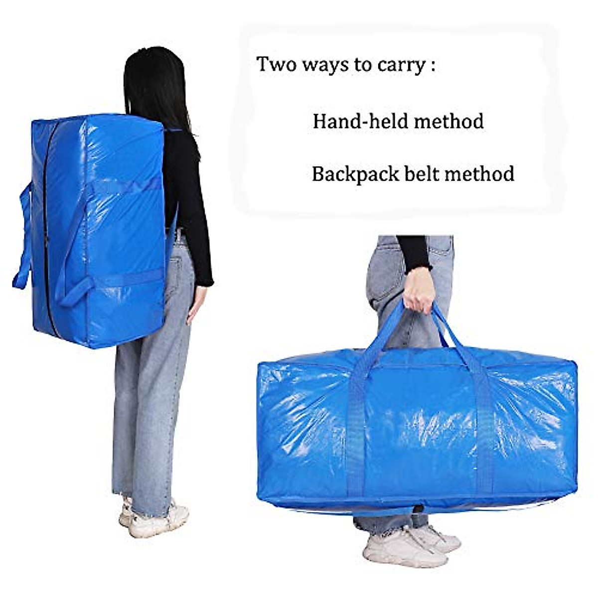 Heavy Duty Extra Large Storage Bags, Moving Bags, College Dorm Essentials, Extra Large Storage Bags for Moving Supplies, Christmas Decorations Storage, Double Zipper Design (Blue 6 pack)