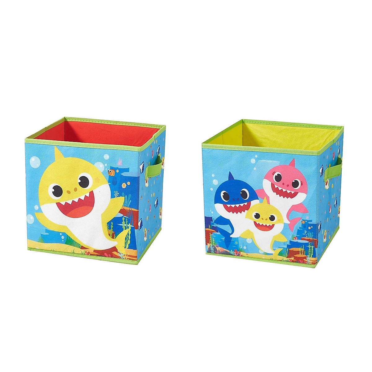 Idea Nuova Baby Shark Durable Storage Cubes - Set of 2 with Handles, Perfect for Kids' Organization