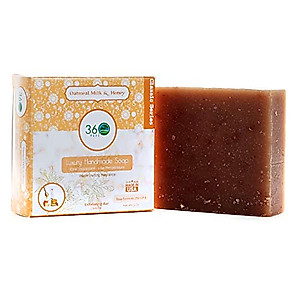 360Feel Oatmeal Milk & Castile Handmade Soap Bar - Warm inviting fragrance - exfoliant - Essential Oil Natural Soaps- Great as Anniversary Wedding Gifts Christmas stocking stuffer Honey, Brown, 5 Oz