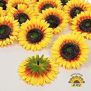 Mocoosy 16 Pcs 5.5 Inch Artificial Silk Sunflower Heads, Large Fake Sunflowers Bulk, Yellow Faux Sunflower Heads Artificial Flowers Decorations for Christmas Tree Home Party Wedding Decor